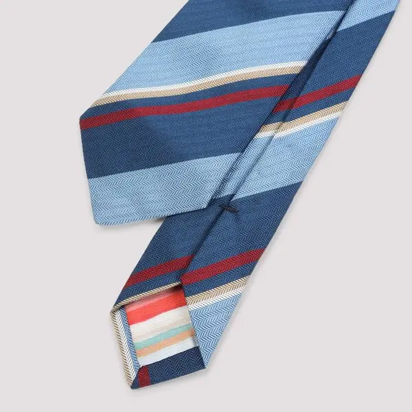 Paul Smith Striped Silk Neck Tie - Blue