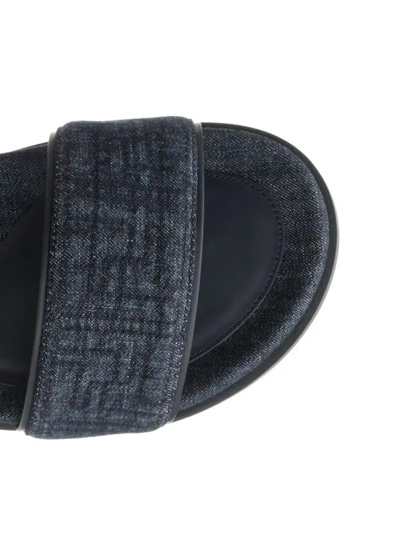 Fendi Flat Denim Slides With Ff Baguette Buckle