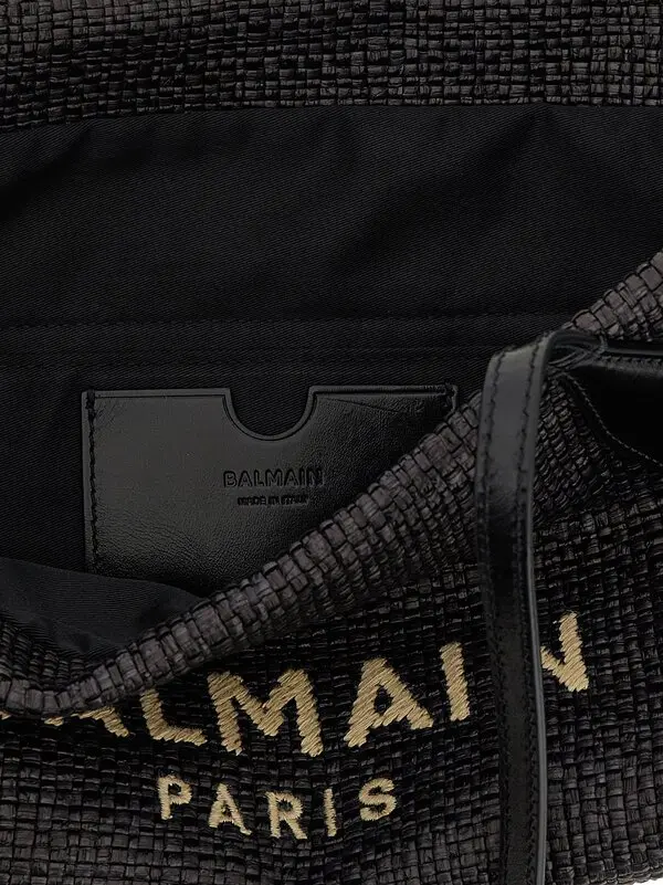 Balmain Shooping Track-small Raffia Tote Bag
