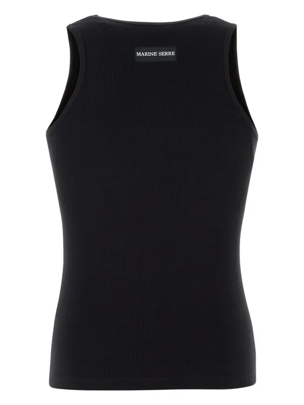 MARINE SERRE Black Cotton Tank Top With Crescent Moon Embroidery - Multicolor
