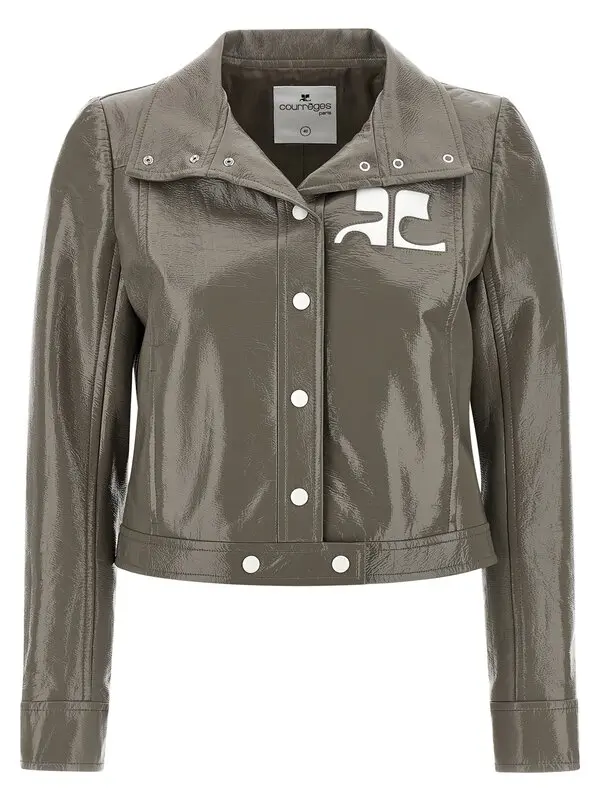 COURREGES Vinyl Jacket With Front Logo And Shirt Collar - Brown