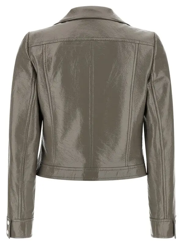 COURREGES Vinyl Jacket With Front Logo And Shirt Collar - Brown