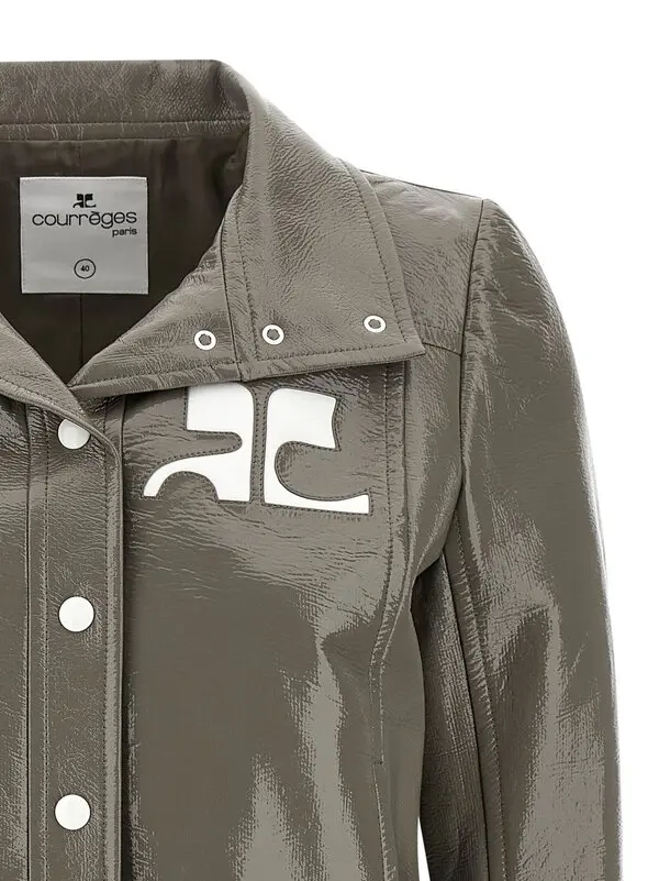 COURREGES Vinyl Jacket With Front Logo And Shirt Collar - Brown