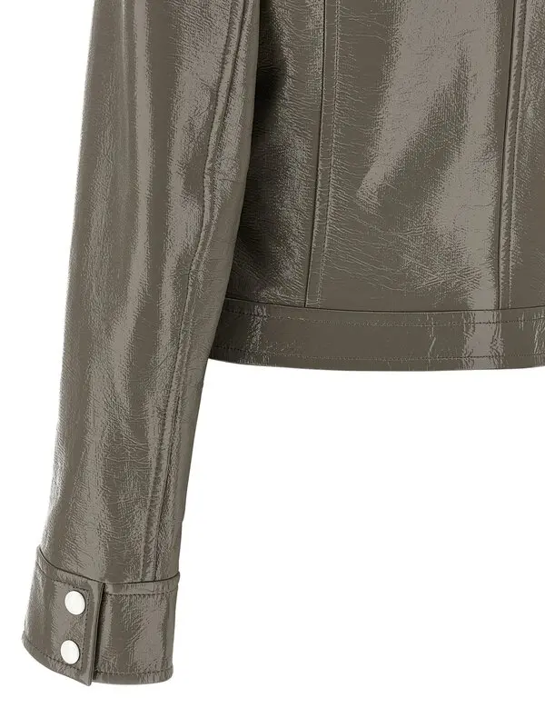COURREGES Vinyl Jacket With Front Logo And Shirt Collar - Brown