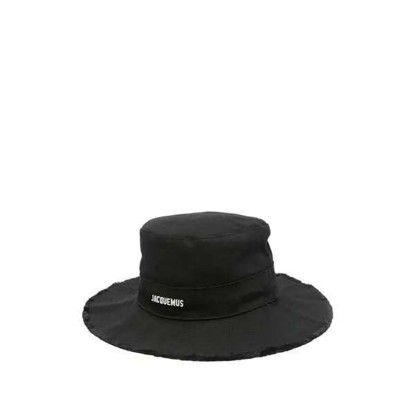 Jacquemus Cotton Bucket Hat With Drawstring And Frayed Brim - Black