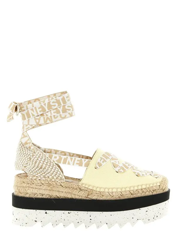 Stella McCartney Gaia Espadrilles With Logo Intarsia Ankle Tie - Yellow