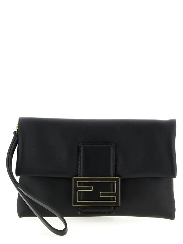 Fendi Mamma Baguette Nappa Pouch With Magnetic Closure And Straps - Black