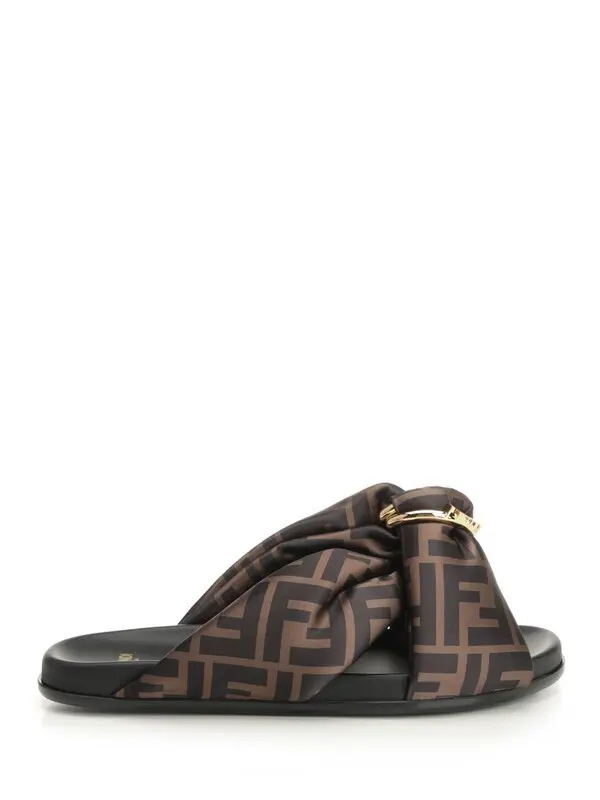 Fendi Flat Slides With Ff Motif - Brown