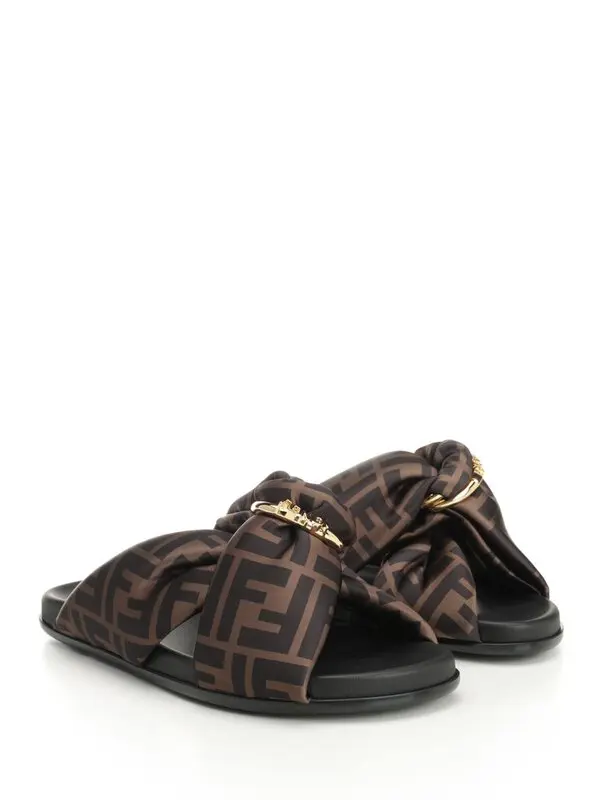 Fendi Flat Slides With Ff Motif - Brown