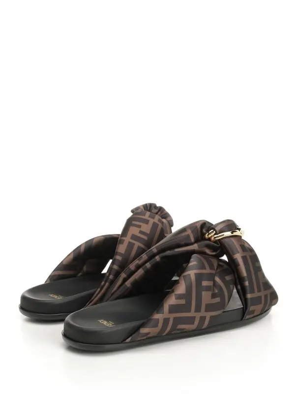 Fendi Flat Slides With Ff Motif - Brown