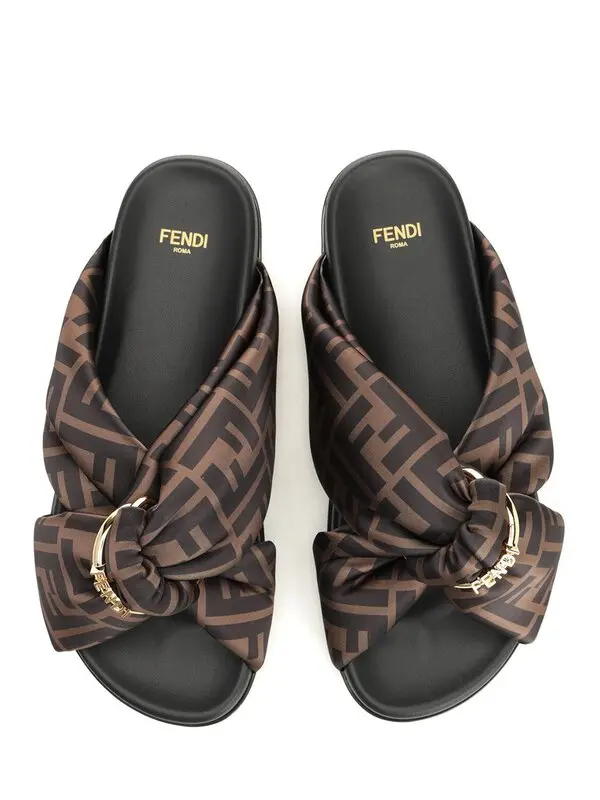Fendi Flat Slides With Ff Motif - Brown