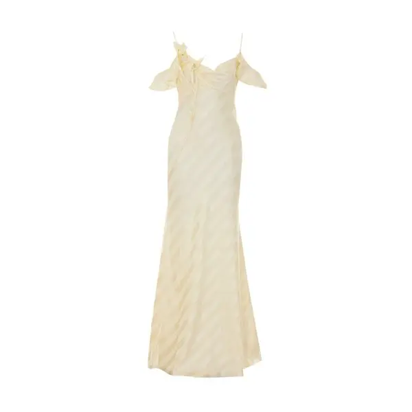 SELF-PORTRAIT Satin Striped Maxi Dress With Bow Detail - Yellow