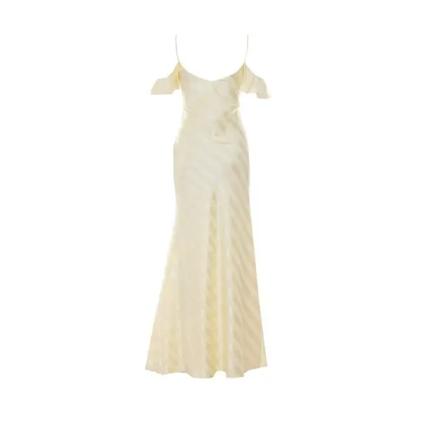 SELF-PORTRAIT Satin Striped Maxi Dress With Bow Detail