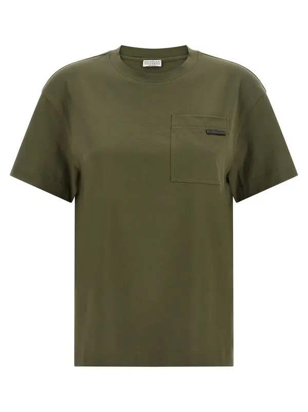Brunello Cucinelli Shiny Tab Pocket T-shirt - Green