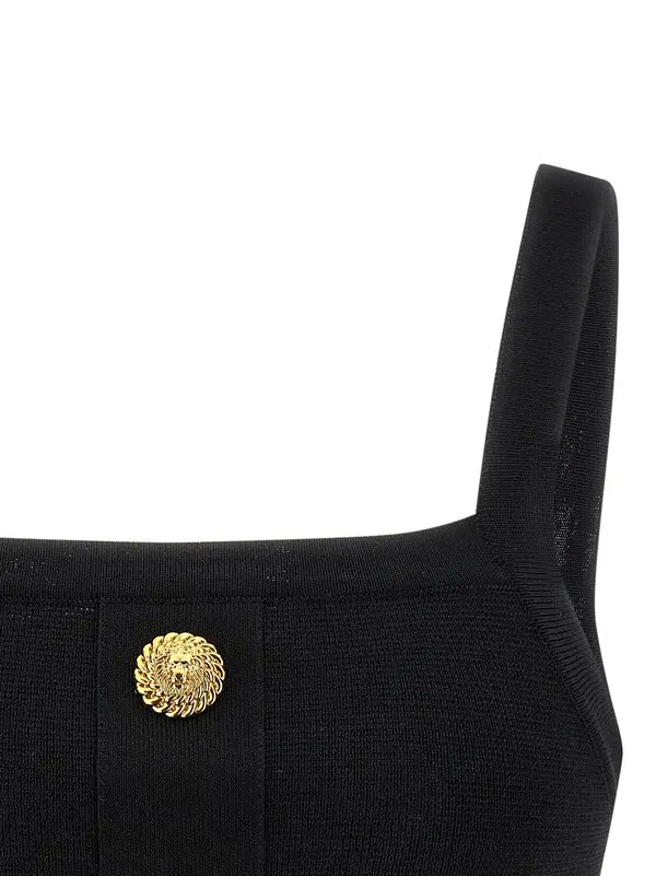 Balmain Viscose Knit Cropped Top With Testa Di Leone Buttons