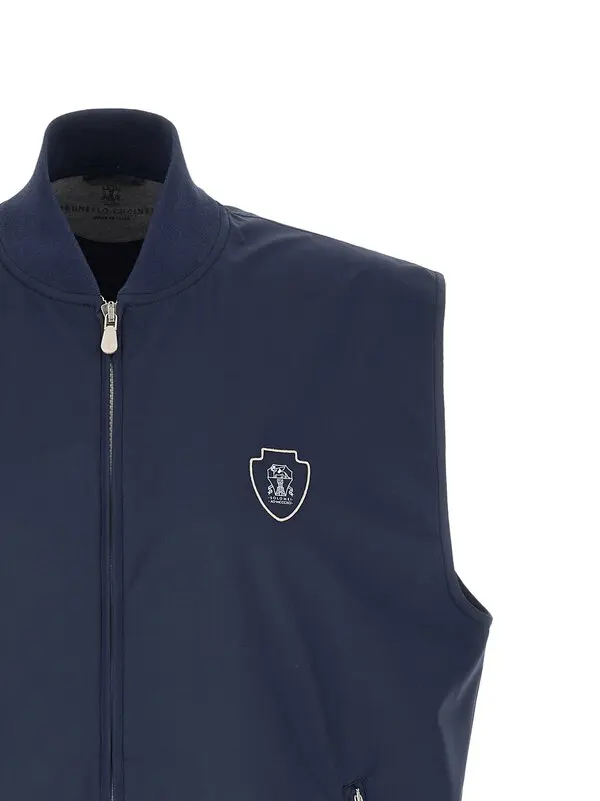 Brunello Cucinelli Nylon Vest With Logo Embroidery - Blue