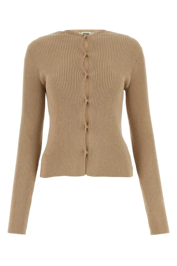 Fendi Ribbed Knit Cardigan - Brown