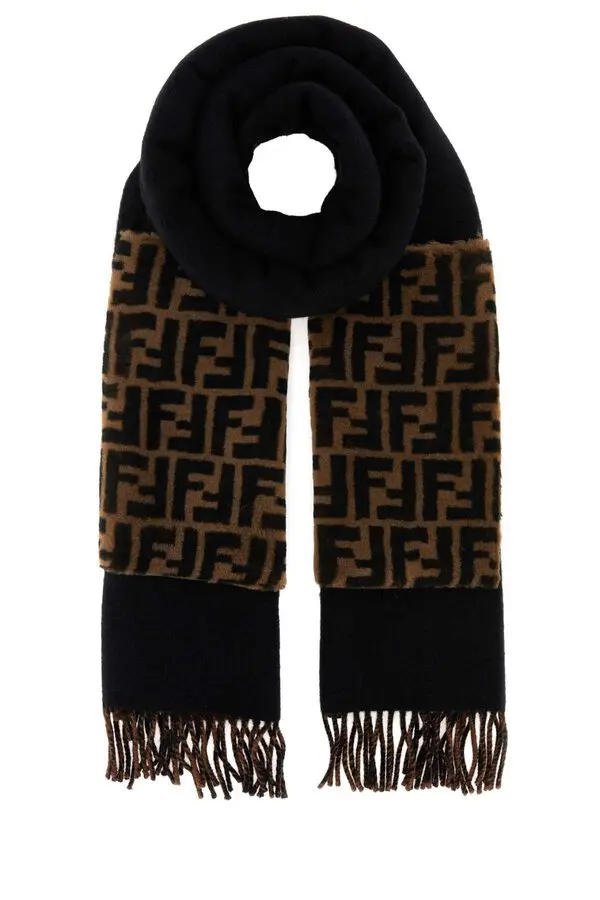 Fendi Black Wool Blend Scarf - Multicolor