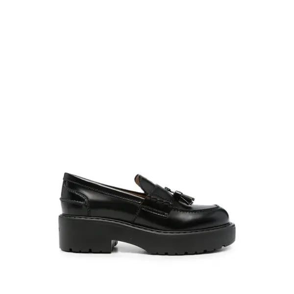 Miu Miu Embossed Logo Leather Loafers - Black