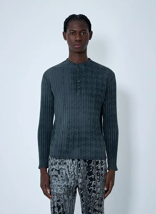 DIESEL® Ribbed Knit Button-front Long Sleeve Top - Blue