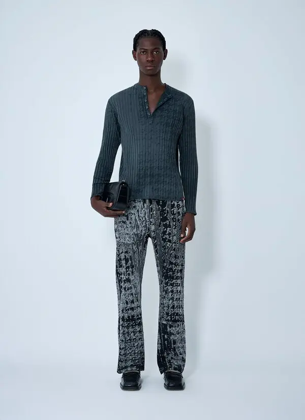 DIESEL® Ribbed Knit Button-front Long Sleeve Top - Blue