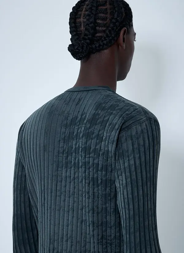 DIESEL® Ribbed Knit Button-front Long Sleeve Top - Blue