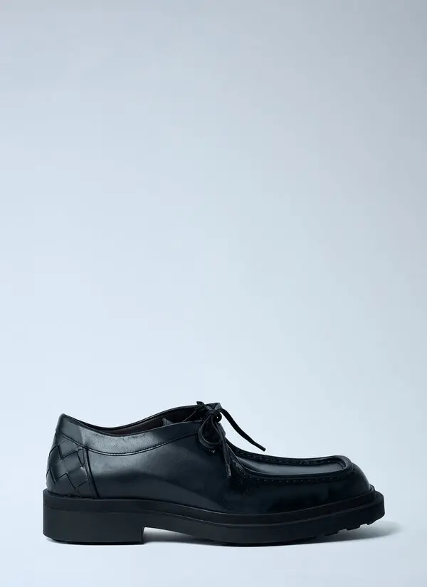 Bottega Veneta Ben Leather Lace-up Square Toe Shoes - Black