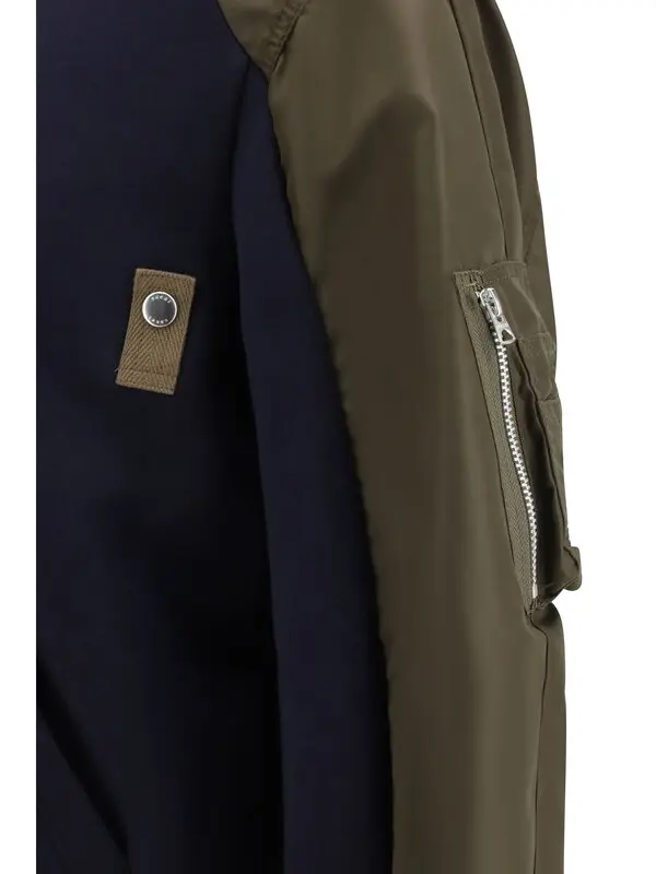Sacai Paneled Sponge Sweat Hoodie With Drawstring Hood And Zip-up Closure - Multicolor