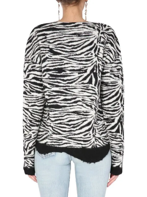 Saint Laurent V-neck Zebra Print Pullover - Multicolor