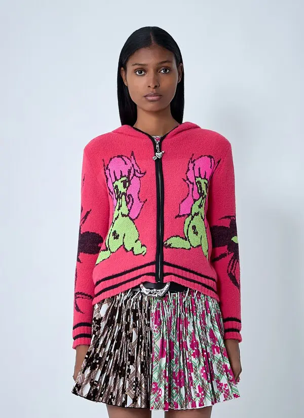 CHOPOVA LOWENA Knitted Jacquard Zip-up Hooded Cardigan