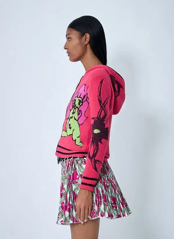 CHOPOVA LOWENA Knitted Jacquard Zip-up Hooded Cardigan