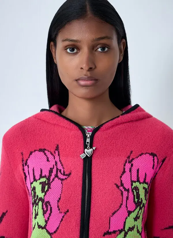 CHOPOVA LOWENA Knitted Jacquard Zip-up Hooded Cardigan