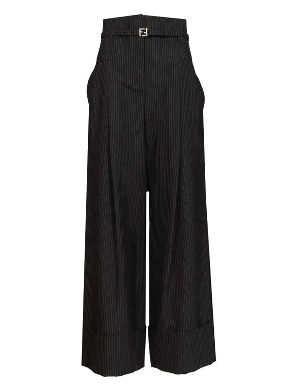 Fendi Pinstriped Wool Trousers With Ff Buckle Belt