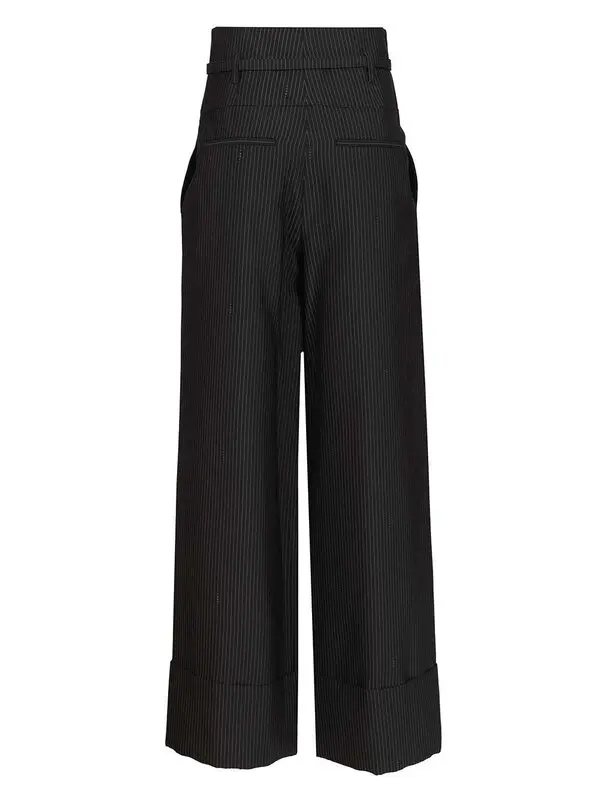 Fendi Pinstriped Wool Trousers With Ff Buckle Belt