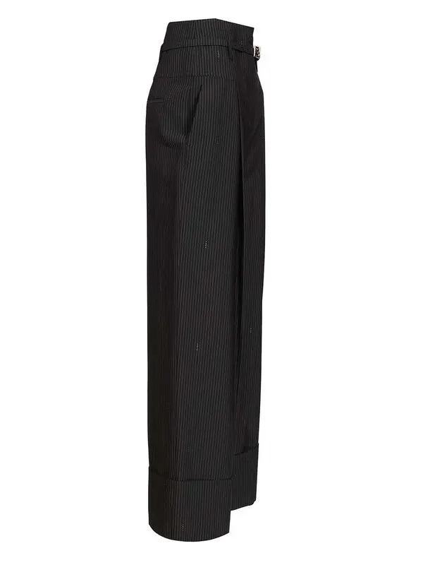 Fendi Pinstriped Wool Trousers With Ff Buckle Belt