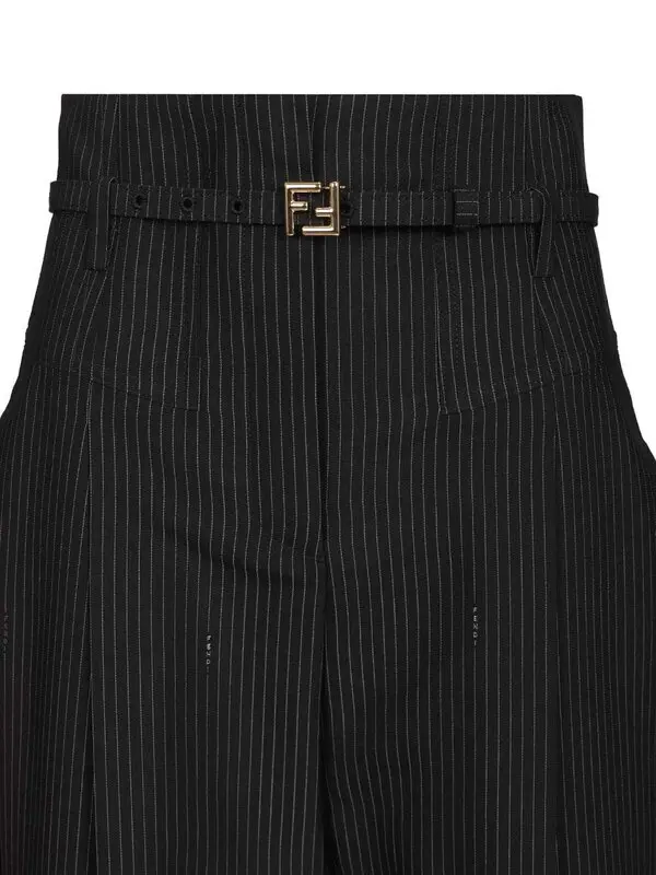 Fendi Pinstriped Wool Trousers With Ff Buckle Belt