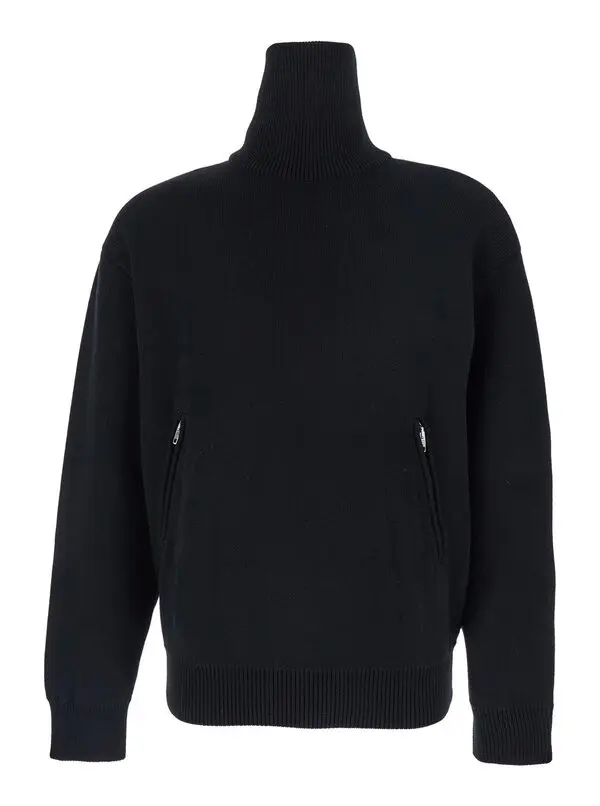 Balenciaga Black Cotton Blend Stretch Turtleneck Sweater With Rear Half Zip Closure - Multicolor