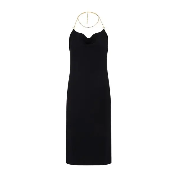 Bottega Veneta Viscose Midi Dress With Gold Tone Chain Detail - Black
