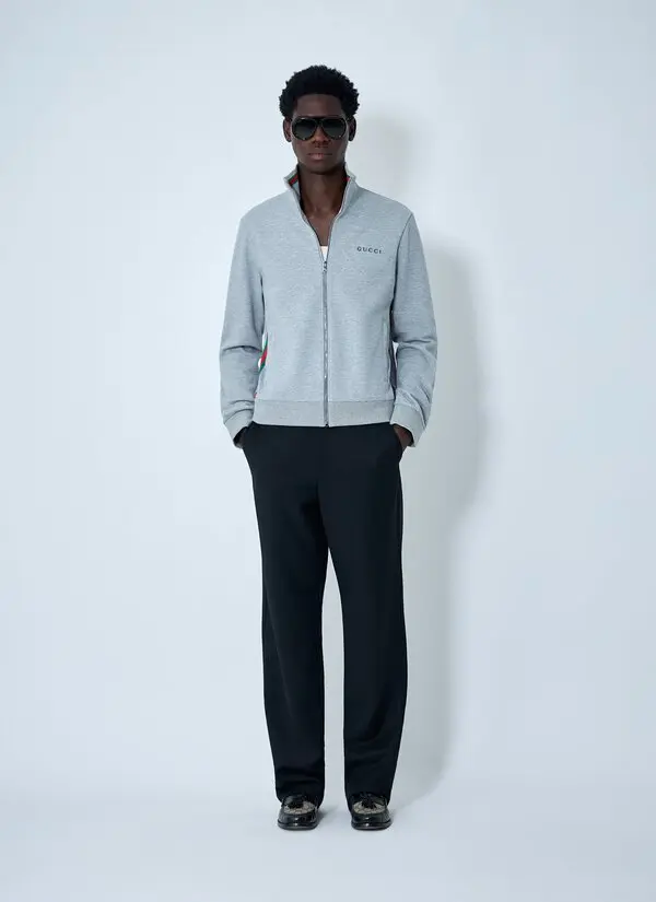 Gucci Logo Motif Zip-up Sweatshirt With Web Trim