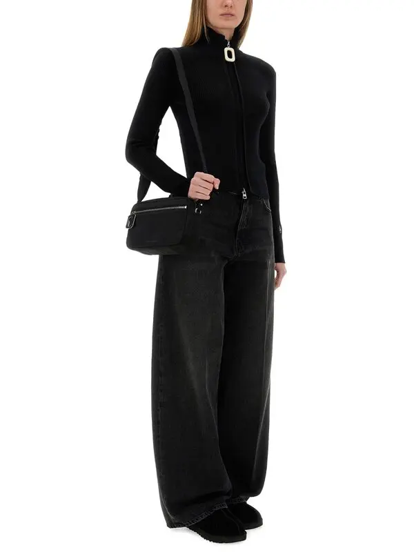 JW Anderson Fitted Ribbed Zip-up Cardigan - Black
