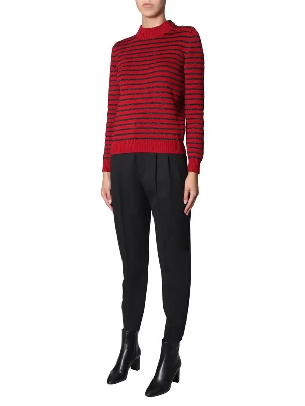 Saint Laurent Ribbed Striped Crew Neck Sweater