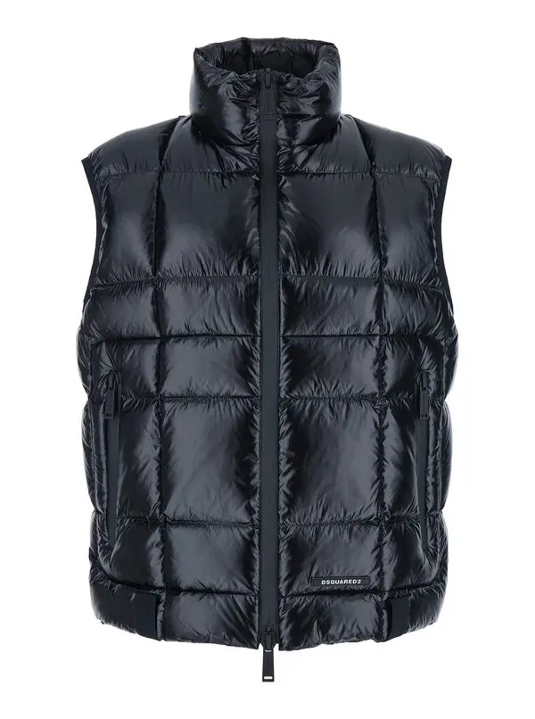 Dsquared2 Black Sleeveless Quilted Down Jacket With High Neck And Logo Patch - Multicolor