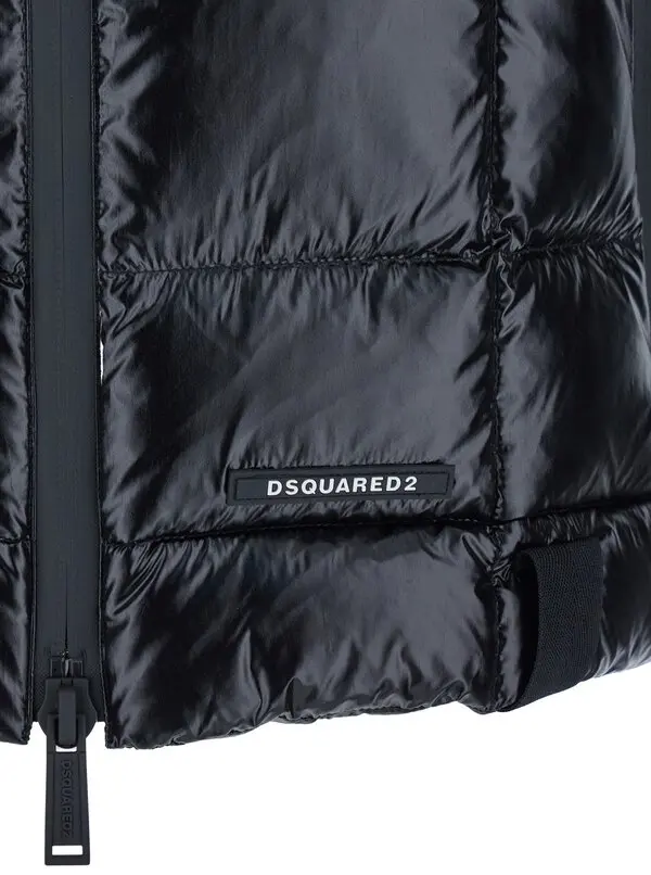 Dsquared2 Black Sleeveless Quilted Down Jacket With High Neck And Logo Patch - Multicolor