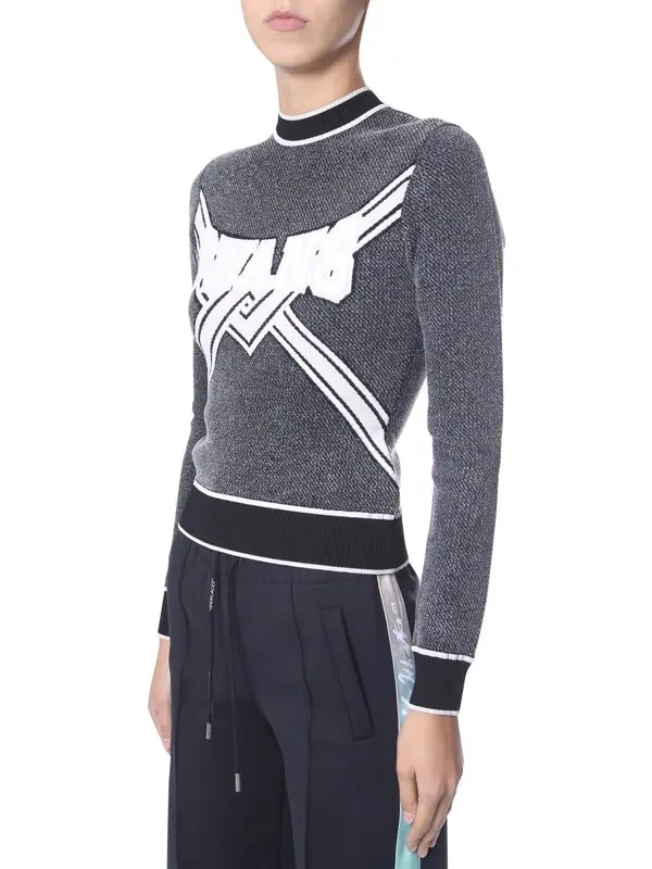Off-White Cropped Knit Sweater With Graphic Detail - Multicolor