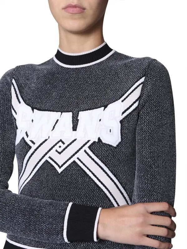 Off-White Cropped Knit Sweater With Graphic Detail - Multicolor