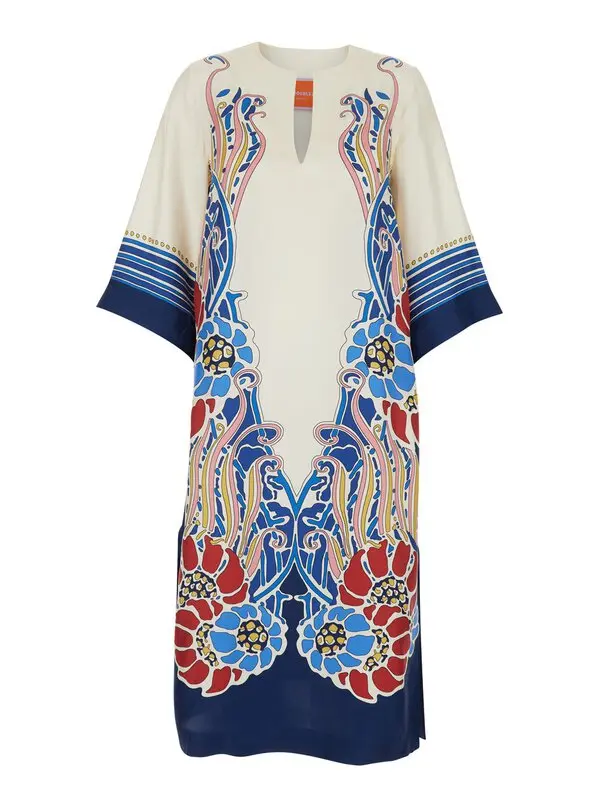 La DoubleJ The Kaftan' Silk V-neck Floral Print Kaftan - Multicolor