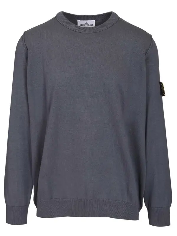 Stone Island Crew Neck Organic Cotton Sweater With Logo Patch - Gray