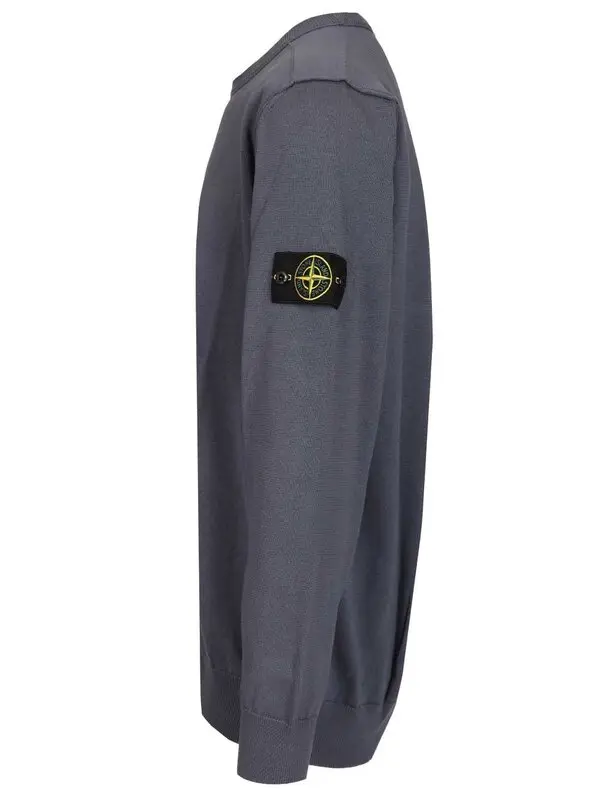 Stone Island Crew Neck Organic Cotton Sweater With Logo Patch - Gray