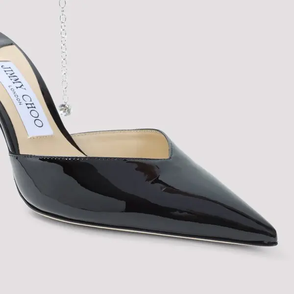 JIMMY CHOO Saeda 85 Patent Leather Pumps With Crystal Ankle Strap - Black