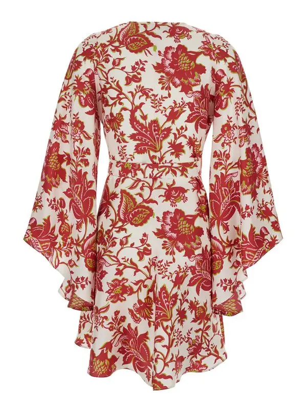 Etro Long Sleeve Short Dress In Silk With Floral Print